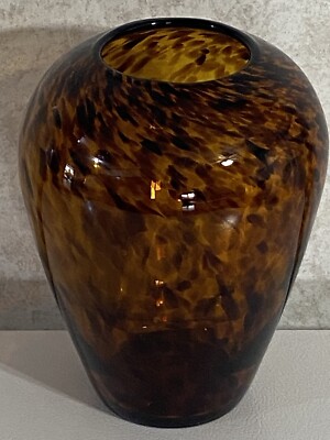 Amber Tortoise Shell Hand Blown Art Glass Bud Vase Floral | eBay