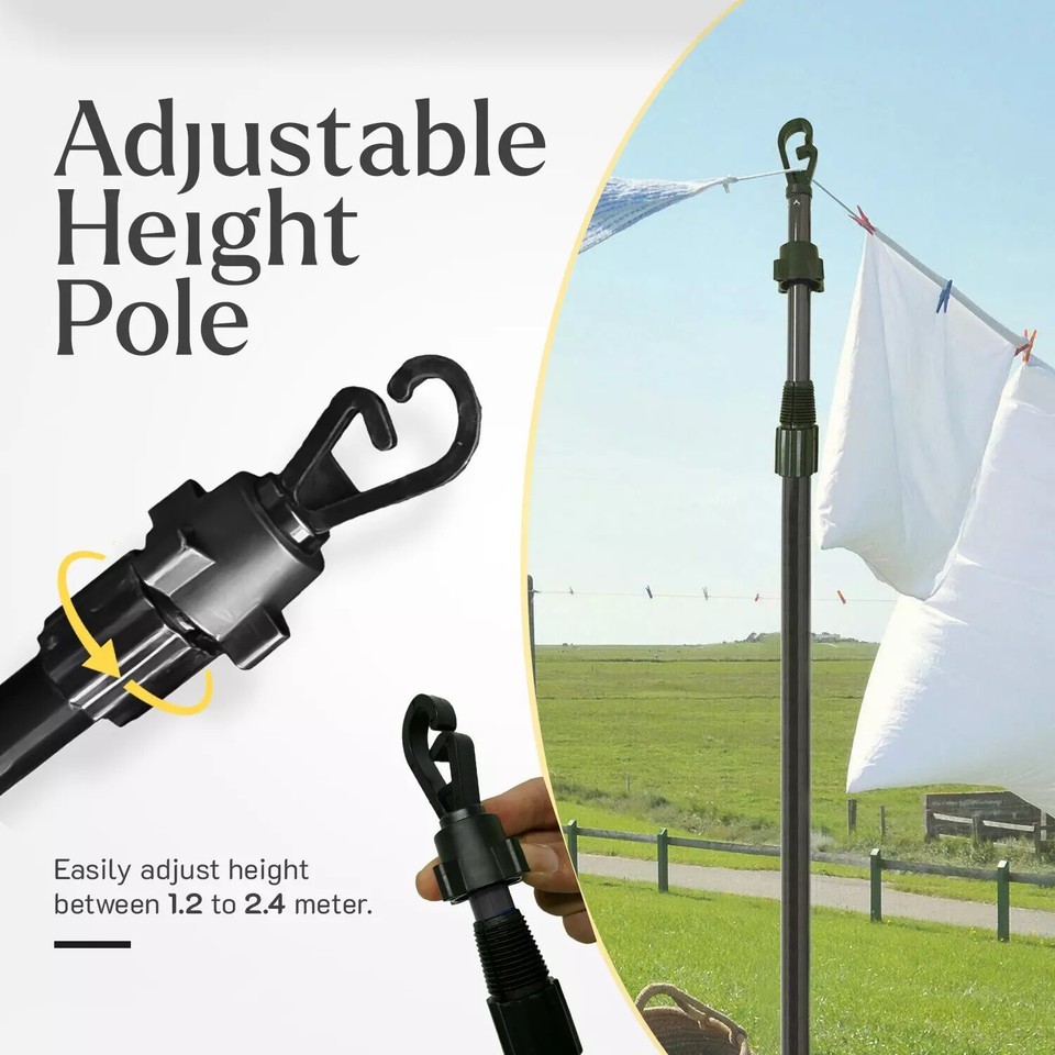 2.6M Heavy Duty Extendable Washing Line Prop Pole Outdoor Garden ...
