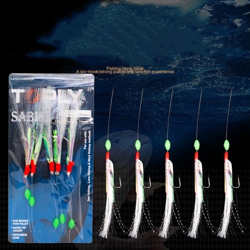 10pack Sabiki Bait Rigs 6 Hooks Saltwater Mackerel Fishing Lure Size 3/ ...