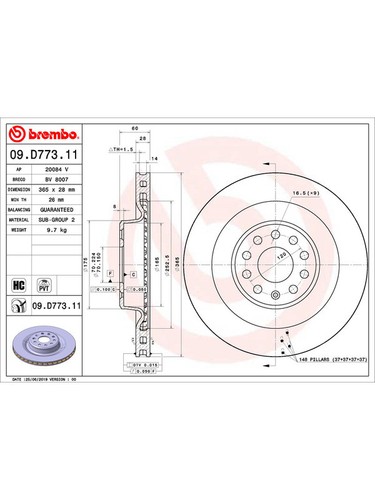Brembo Disc Brake Rotor (Single) 365mm fits Tesla Model S 5YJS 70 (09 ...