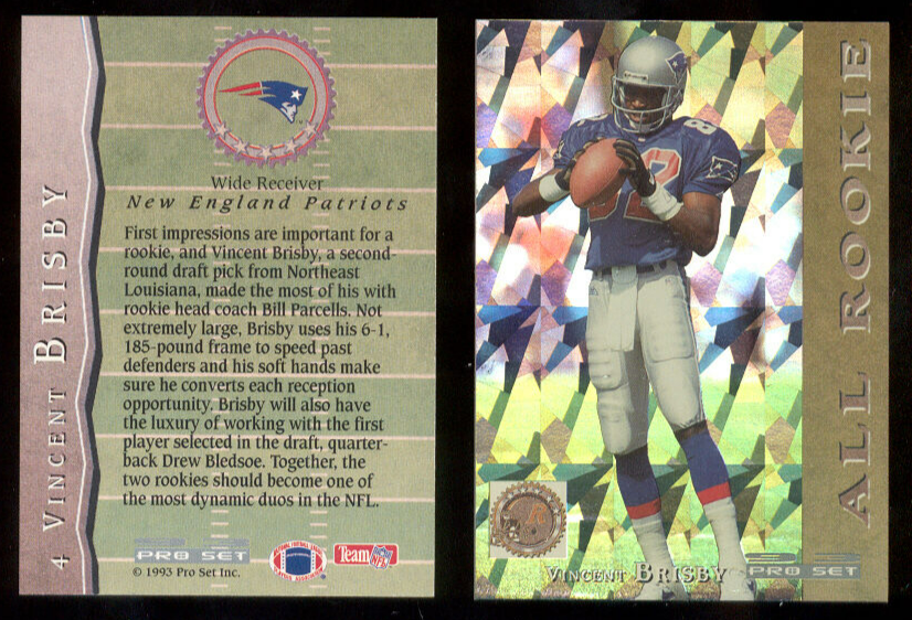 1993 Pro Set VINCENT BRISBY New England Patriots All Rookie Insert Card ...