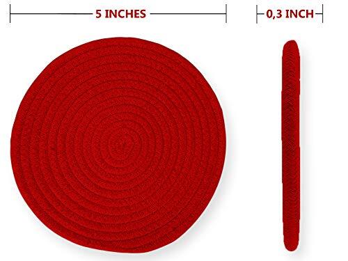 Cotton Round Woven Coasters Drink - Handmade Braided Cup Coasters 4 Red ...