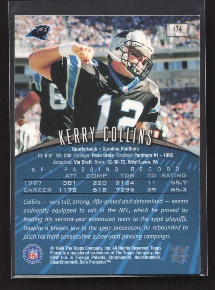 1998 Topps Finest Kerry Collins #174 Carolina Panthers | eBay