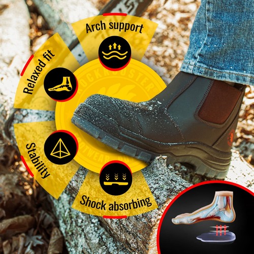 ROCKROOSTER Men Wide Work Boots 6 inch Steel Toe, Slip On Safety Shoes ...