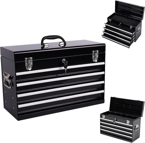 21-Inch Metal Tool Box with 4 Lockable Drawers, Portable Tool Chest ...