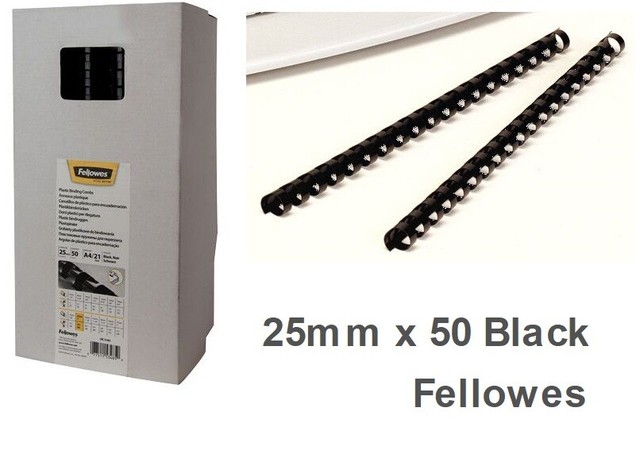 Fellowes 53485 Plastic Binding Combs Coils 21 Ring 25mm Black Pack of ...