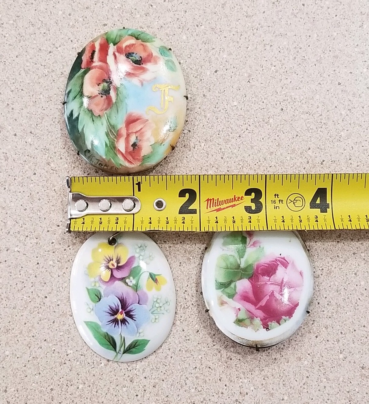 3 Antique Vintage Hand Painted Porcelain Brooches Pin… - Gem