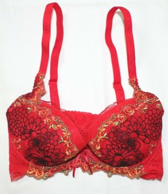 Red Lace underwire push-up Bra - Size 28B | eBay