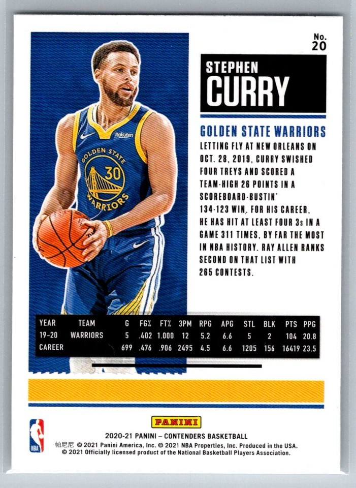 2020 Panini Contenders #20 Stephen Curry Season Ticket | eBay