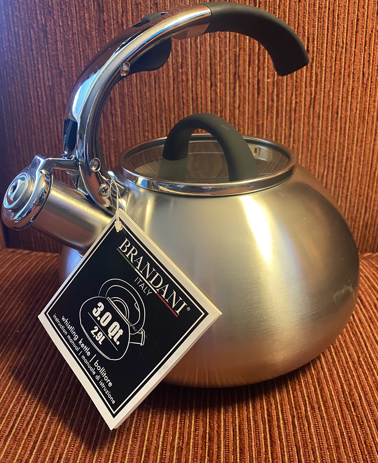 Brandani Italy Whistling Tea Kettle 3qt. Black Soft Touch Handle ...