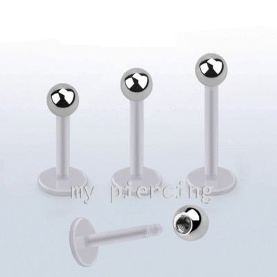 1pc. 16G Clear Acrylic Labret with 3mm Surgical Steel Ball Top Labret ...