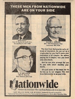 1971 PRINT AD~NATIONWIDE INSURANCE Bob Kaley Daniel Kreider C.B ...
