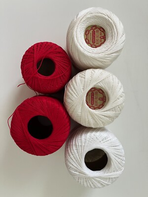 J & P Coats Knit-Cro-Sheen Crochet Thread Partials Red & White | eBay