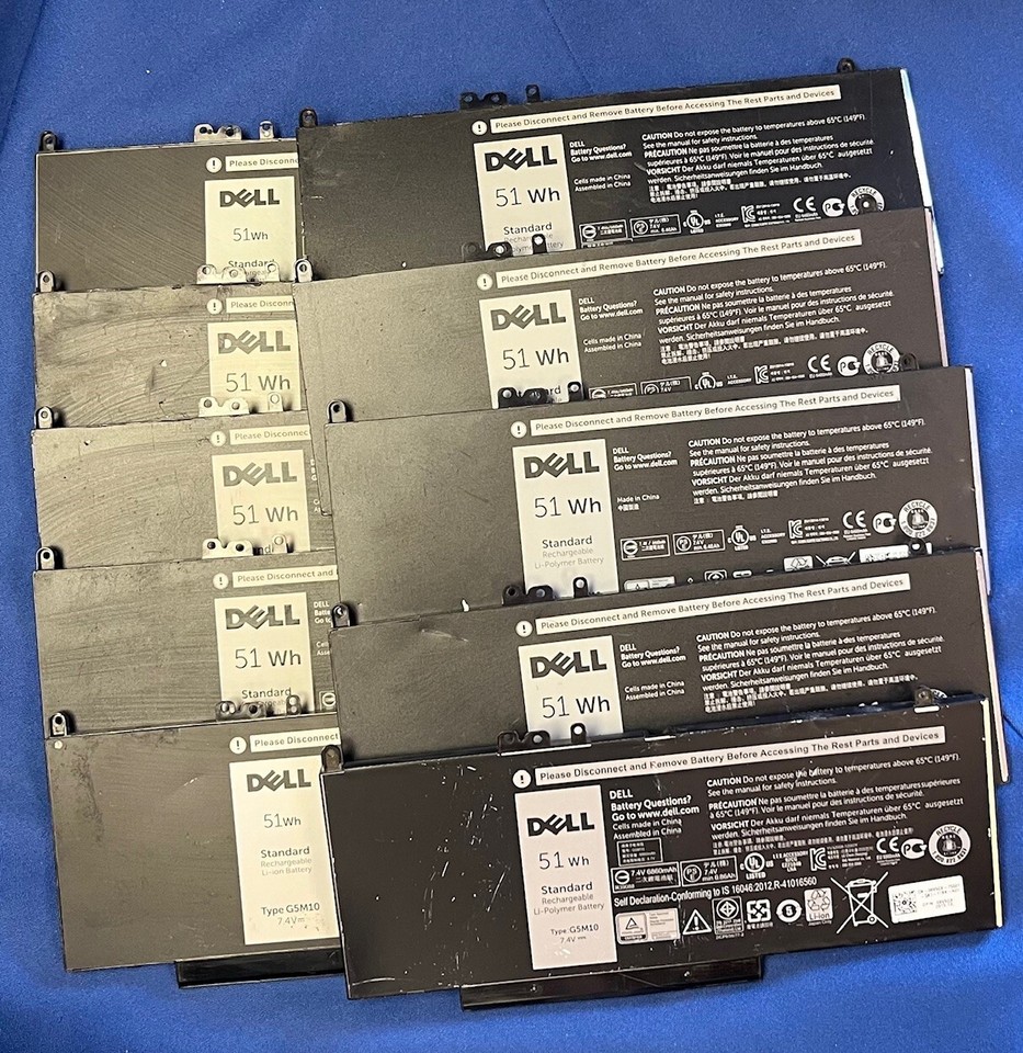 Lot of 10 Used GENUINE Dell 51Wh 7.4V Laptop Battery G5M10 - BIOS "Fair ...