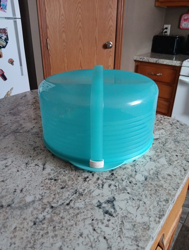 Vintage Tupperware Large 12" Round Blue Cake Taker Holder Carrier With ...