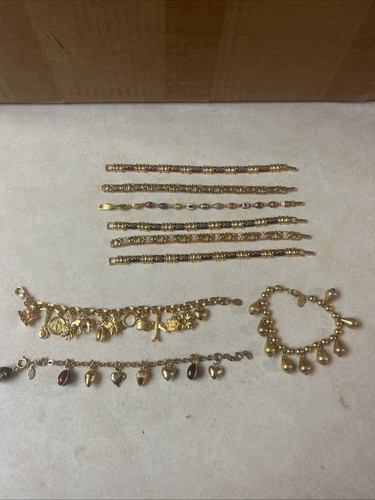 Vintage Lot Of 9 Joan Rivers Gold Tone Charm Bracelet Enamel Lady Bug ...