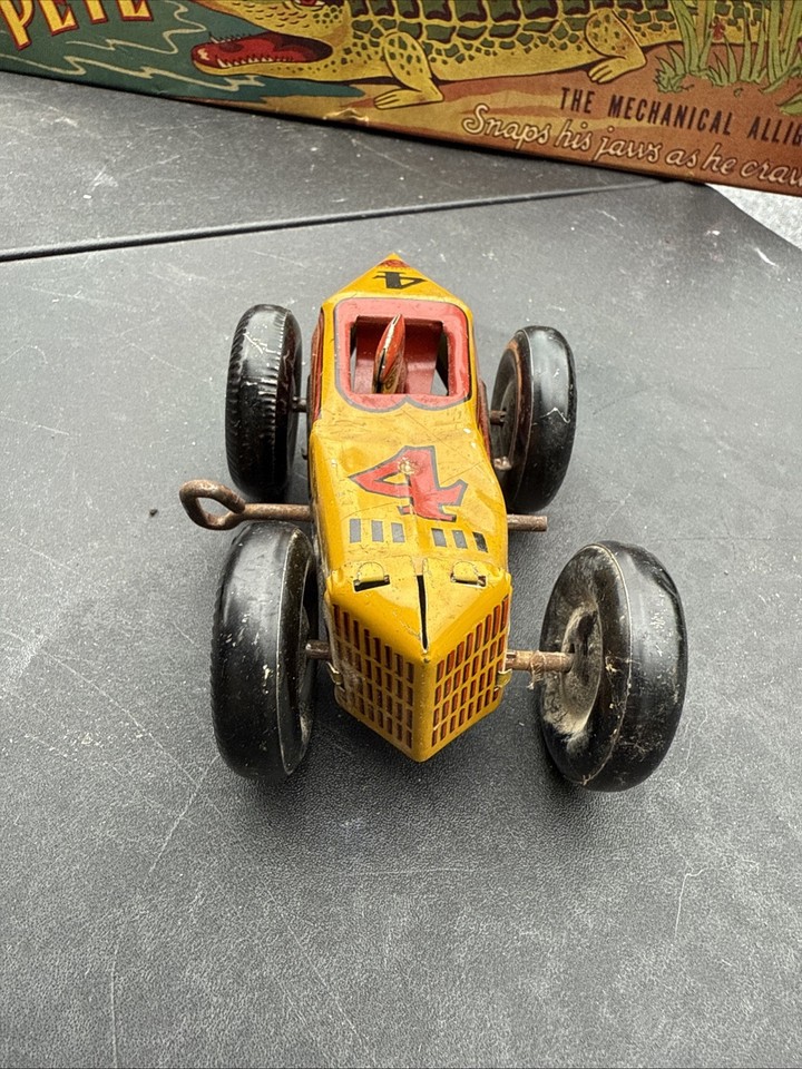 1930s Marx Tin Wind Up Racer #4 Race Car w/ Metal Wheels Estate Find ...