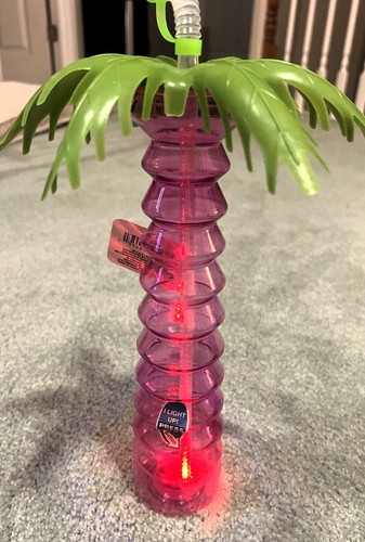 LED LIGHT UP Pink PALM TREE Cup w/Green Leaf Lid & Straw - Fun ...