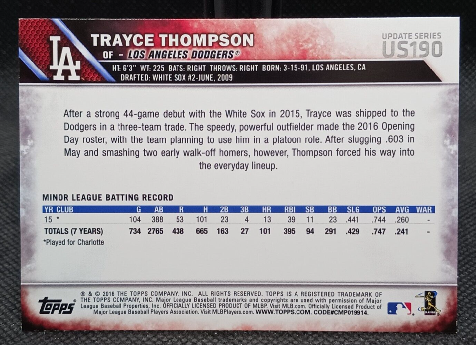 2016 Topps Update - Trayce Thompson RC #US190 Chicago White Sox | eBay