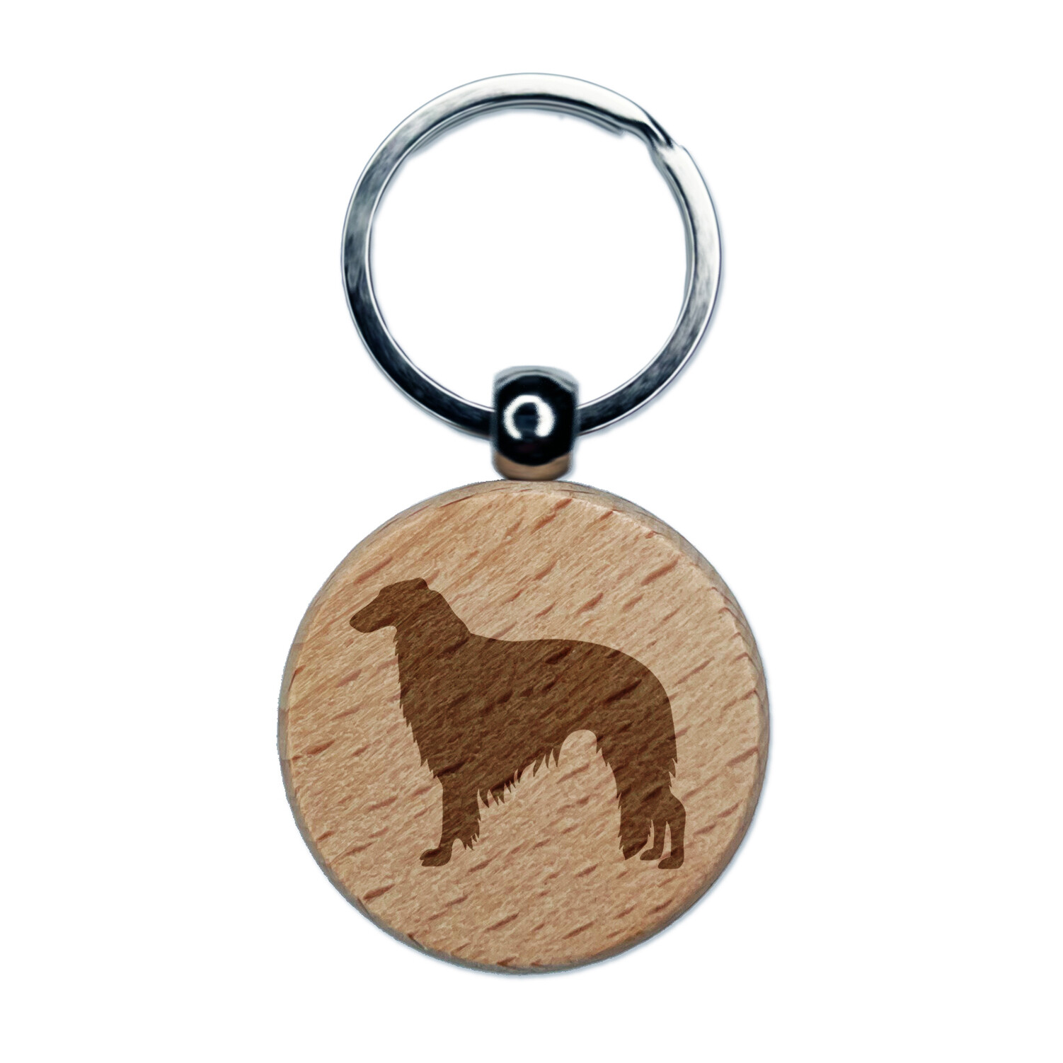 Borzoi Russian Wolfhound Dog Solid Engraved Wood Round Keychain Tag ...