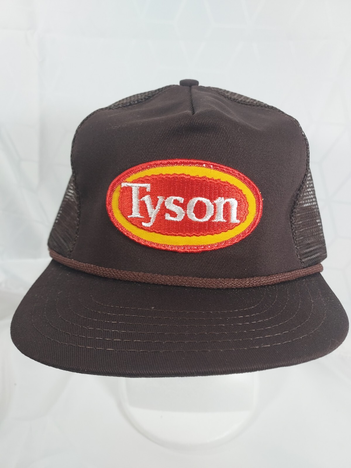 VTG Leather Strapback Tyson Mesh Trucker Hat Cap Patch Made In USA Rope ...