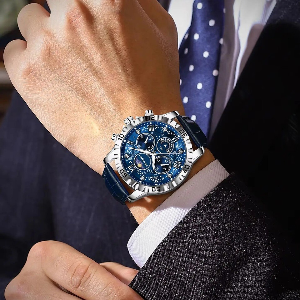 Man Chronograph Quartz Watch Luxury Fashion Waterproof Luminous Leather ...