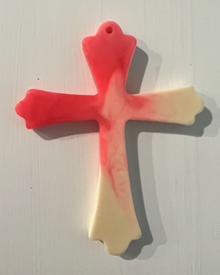 Vintage Mottled Slag Pink & Cream Dense Hard Plastic Cross Pendant ...
