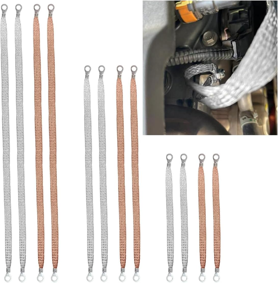 12 Pcs Universal Automotive Ground Straps, Tinned Copper Braided Ground ...