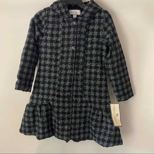 American Widgeon Ruffle Faux Fur Coat Girls Size 12 Black Wool Long ...