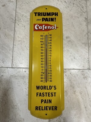 Vintage CAFENOL Drug Store Thermometer Triumph Pain Reliever Rare ...