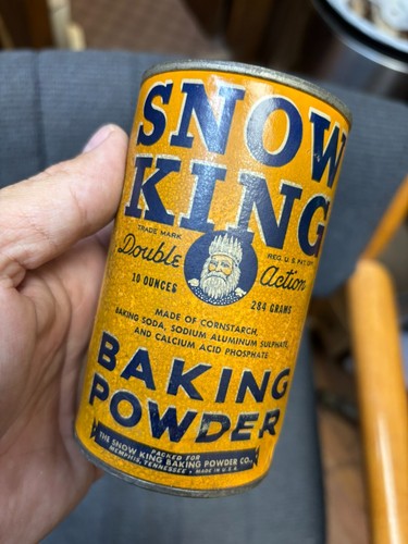 Vintage Snow King Double Action Baking Powder Advertising cylinder tin ...