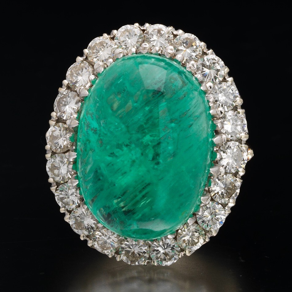20-Carat Cabochon Emerald and Diamond Cocktail Ring - Gem