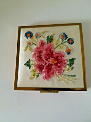 Vintage Petit Point Tapestry Powder And Mirror Compact | eBay