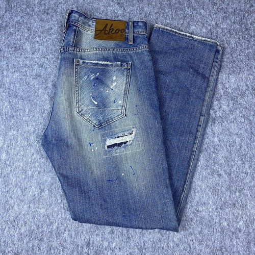 Akoo Men's Jeans No Rivals Distressed Denim Patched Paint Splatter Size ...