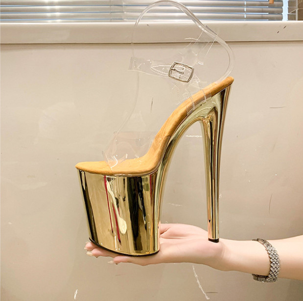 Womens PVC Peep Toe Platform Super High Heels Buckle Strap Sandals ...