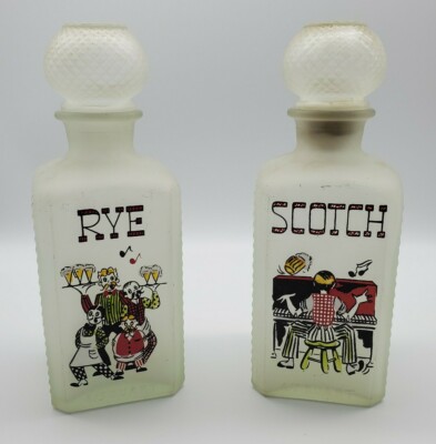 Vintage Frosted Glass Liquor Bottles Decanters -- Set of 2 Rye, Scotch ...