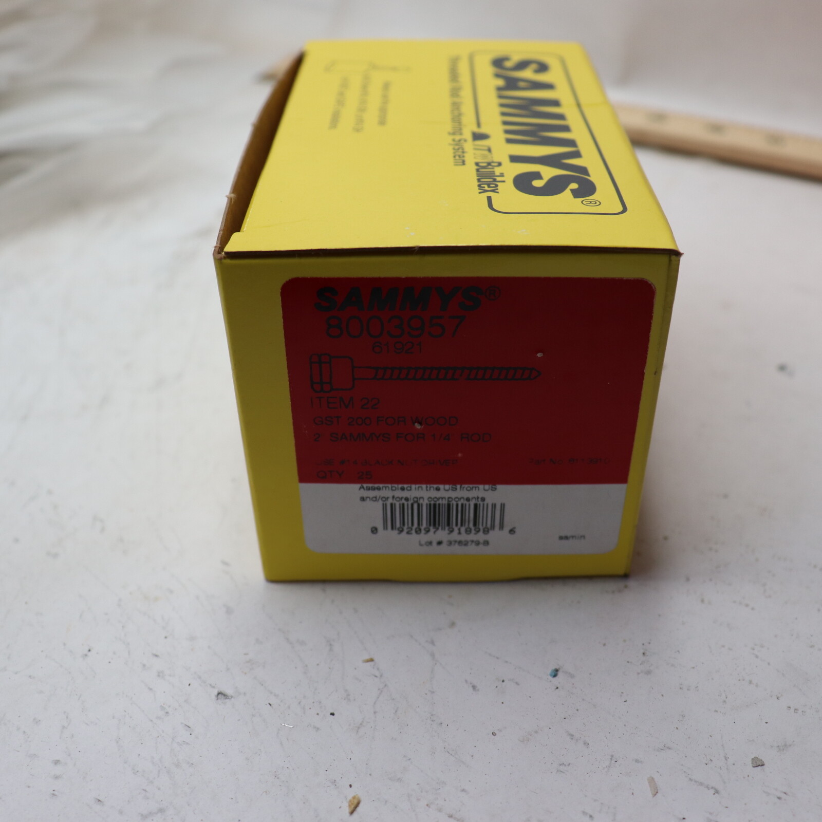 (Approx 25-Pk) Sammy Threaded Rod Anchor Screw Carbon Steel 1/4" x 2 ...