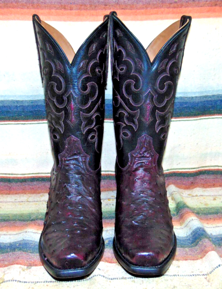 Mens Rujo The Gavin Black Cherry Full Quill Ostrich Cowboy Boots 11.5 D ...