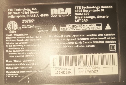 RCA Model L32HD31R TV Stand & Includes 3 Screws : Fast Ship Out : Order ...