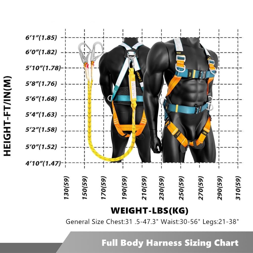 Universal Full-body Fall Protection Safety Harness with 5 D-ring and ...