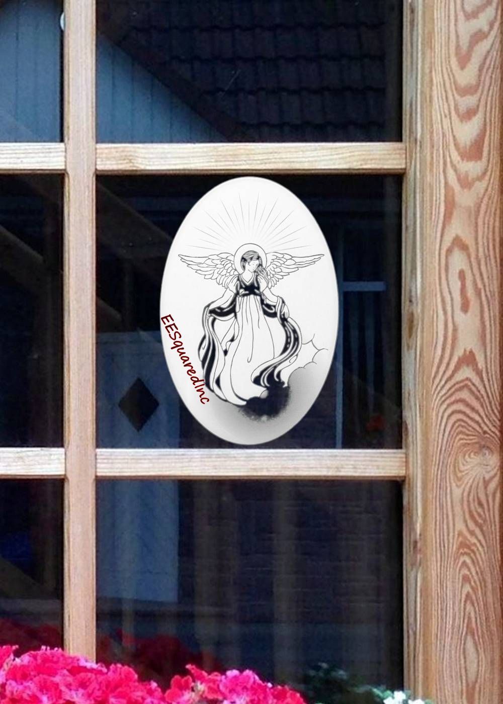 Angel Static Cling OVAL Window Decal 4x6 inches Static Cling WHITE ...