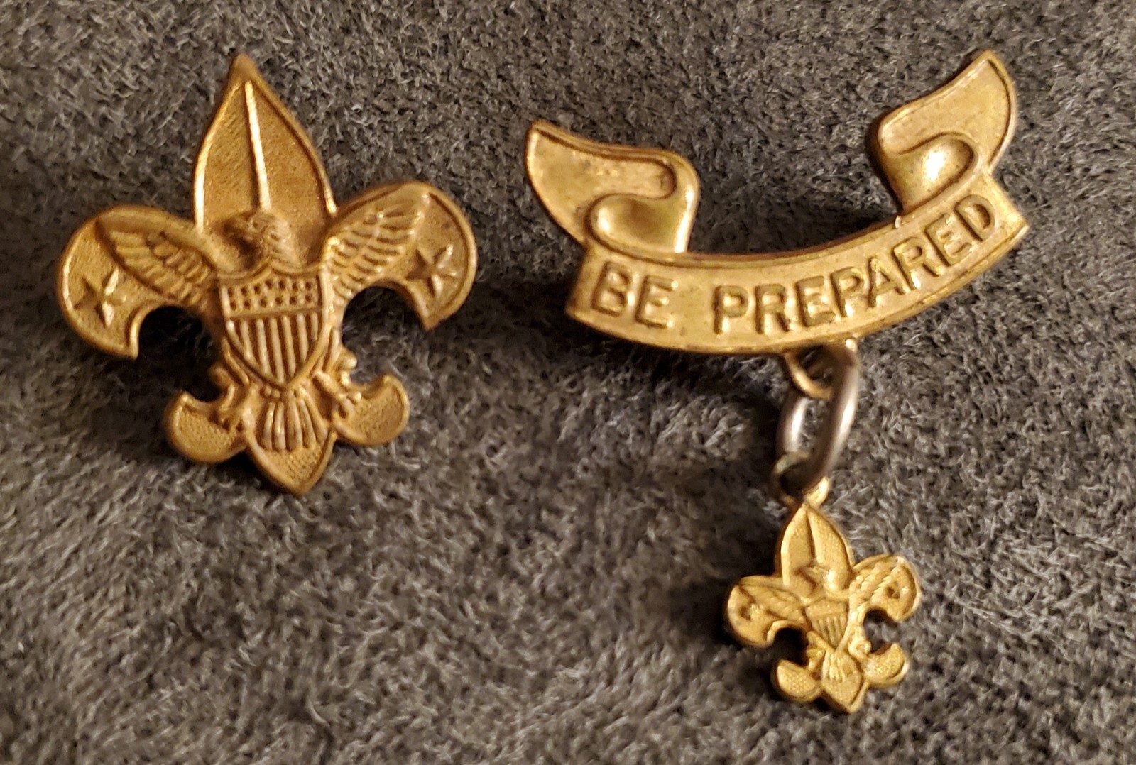 Set Of 2 Antique Boy Scout Pin Eagle Fleur De Lis Goldtone Metal Pin ...