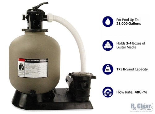 Rx Clear Radiant 19" Above Ground Swimming Pool Sand Filter System w/ 1 ...