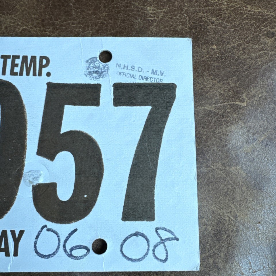 2008 New Hampshire temporary license plate Temp tag # 836057 Vintage | eBay