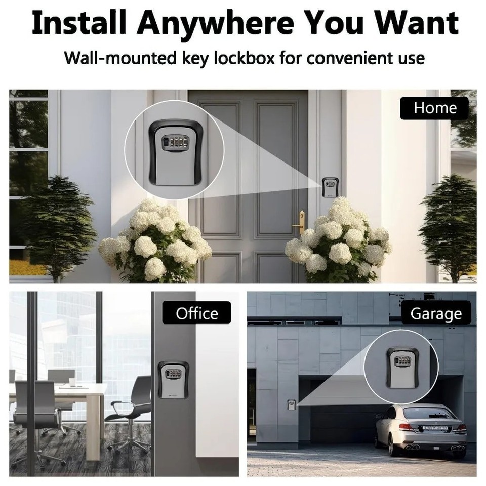 Outdoor High Security Wall Mounted Key Safe Box Code Lock Storage 4 ...
