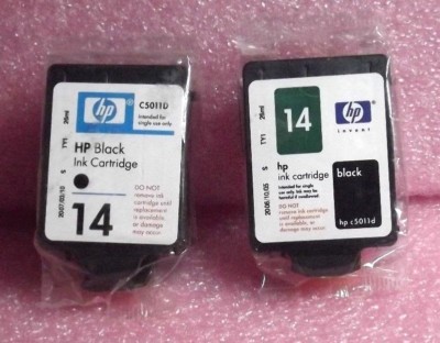 NEW SEALED GENUINE Lot of 2 HP 14 Black Printer Ink Cartridges C5011D ...