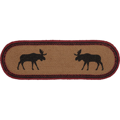 New Rustic Cabin Lodge Red Black MOOSE JUTE TABLE RUNNER Braided Rug ...