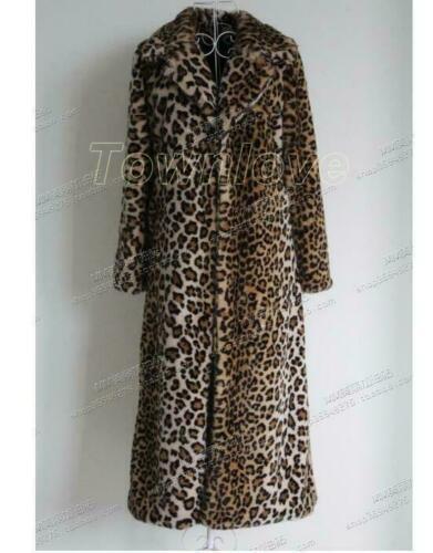 Winter Women Warm Faux Fur Leopard Coat Furry Long Jacket Outwear Lapel ...