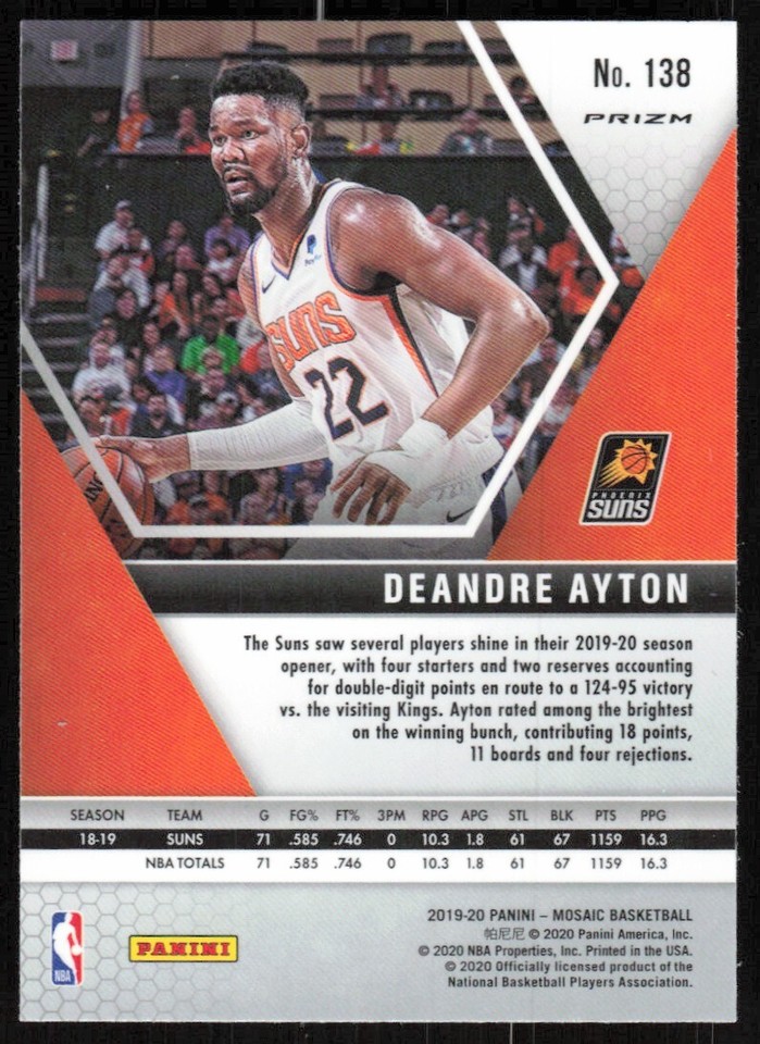 2019-20 Panini Mosaic Reactive Blue Deandre Ayton Phoenix Suns #138 | eBay