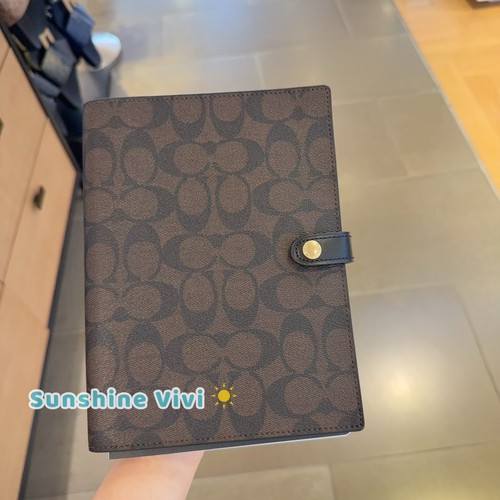 NWT Coach Snap Notebook 222 Walnut Black Signature Canvas/Smooth ...